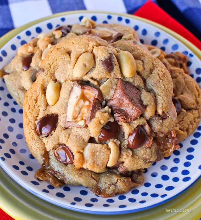 Peanut Butter Snickers Cookies • Love From The Oven