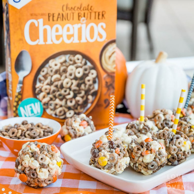 Chocolate Peanut Butter Cheerios Popcorn Balls • Love From The Oven