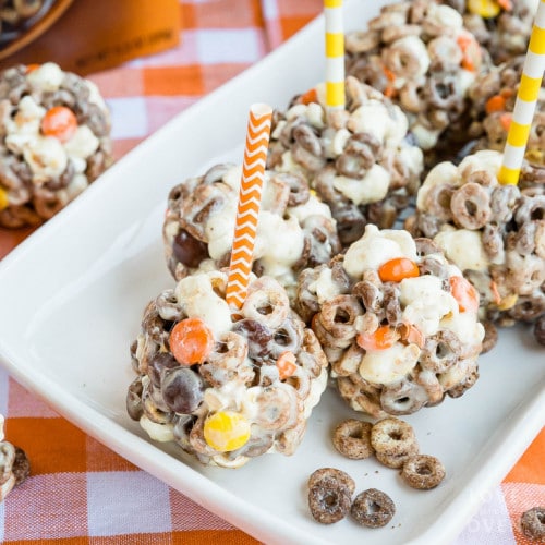Chocolate Peanut Butter Cheerios Popcorn Balls • Love From The Oven
