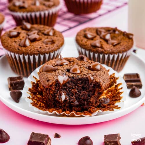 Chocolate Chocolate Chip Muffins • Love From The Oven