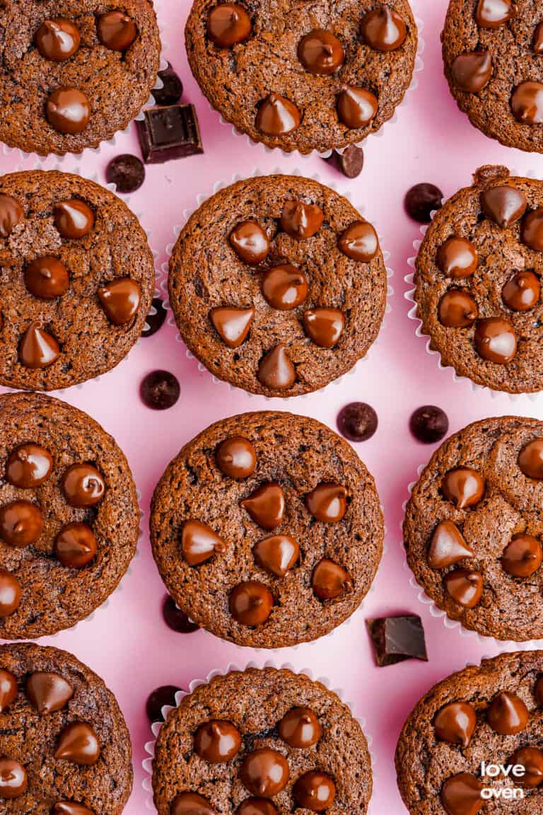 Chocolate Chocolate Chip Muffins • Love From The Oven